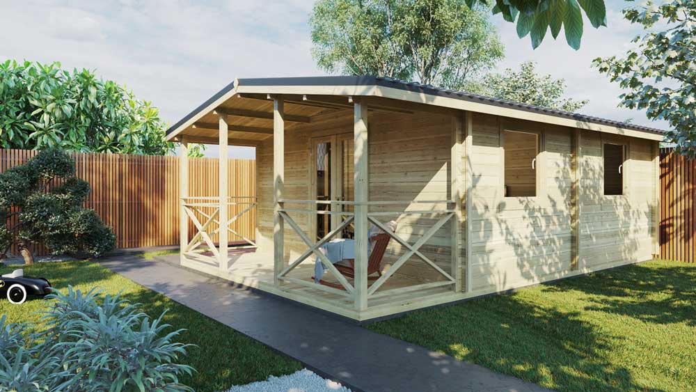 ONE BED TYPE E LOG CABIN 5m X 5.8m + 1.5m | Loghouse.ie